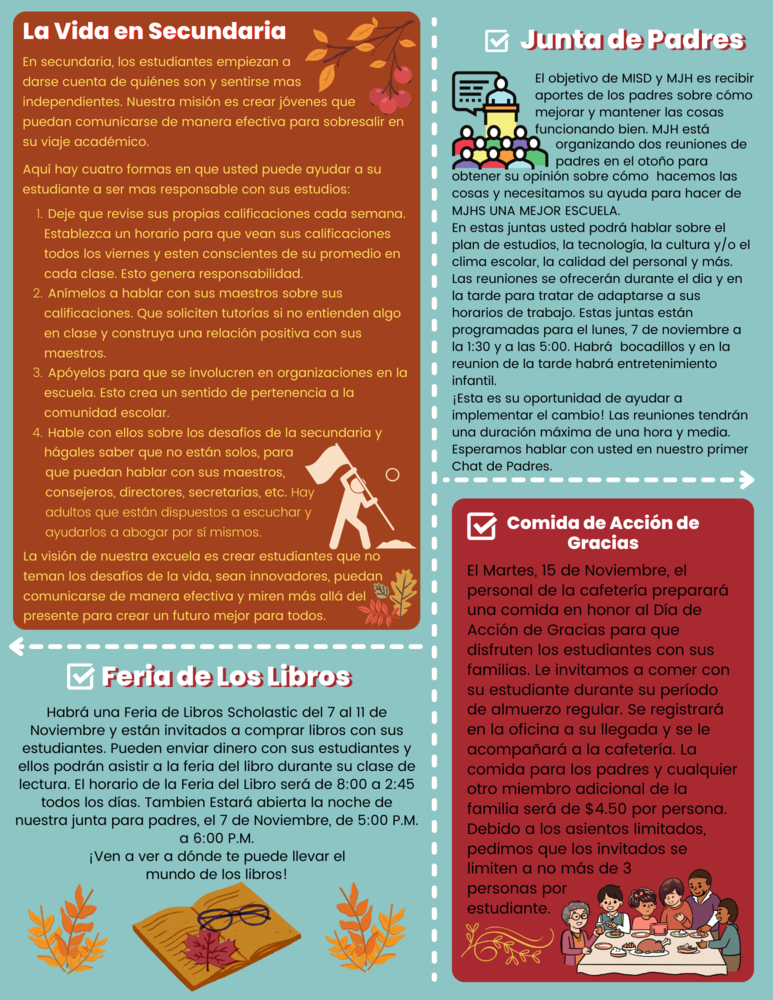 November Parent Newsletter (Spanish) pg 2 | Marshall Junior High School