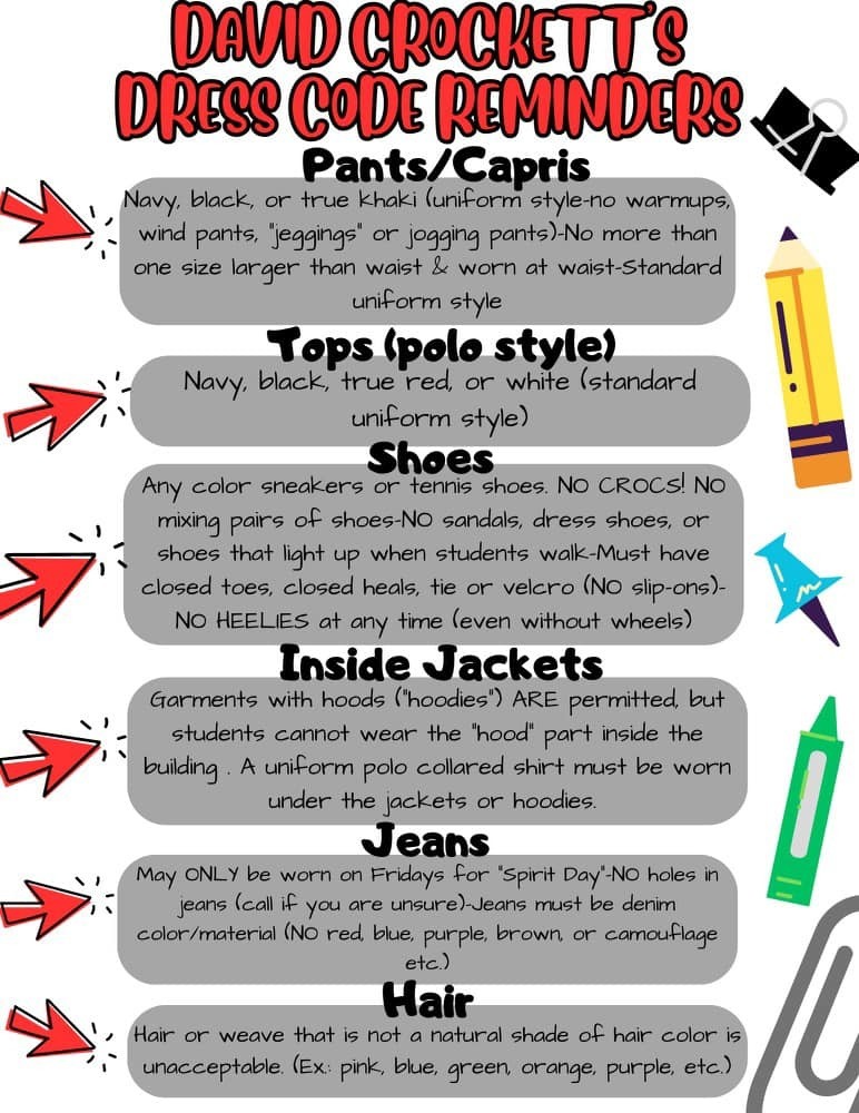 Dress Code Reminders 23-24 | David Crockett Elementary School