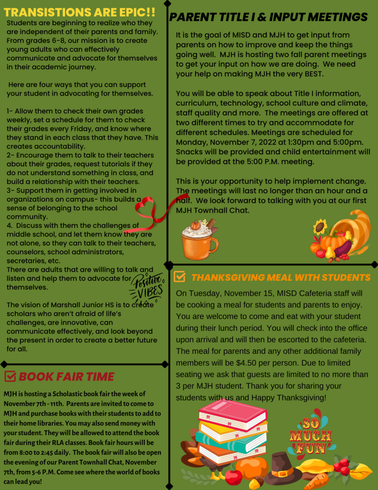 November Parent Newsletter pg 2 | Marshall Junior High School